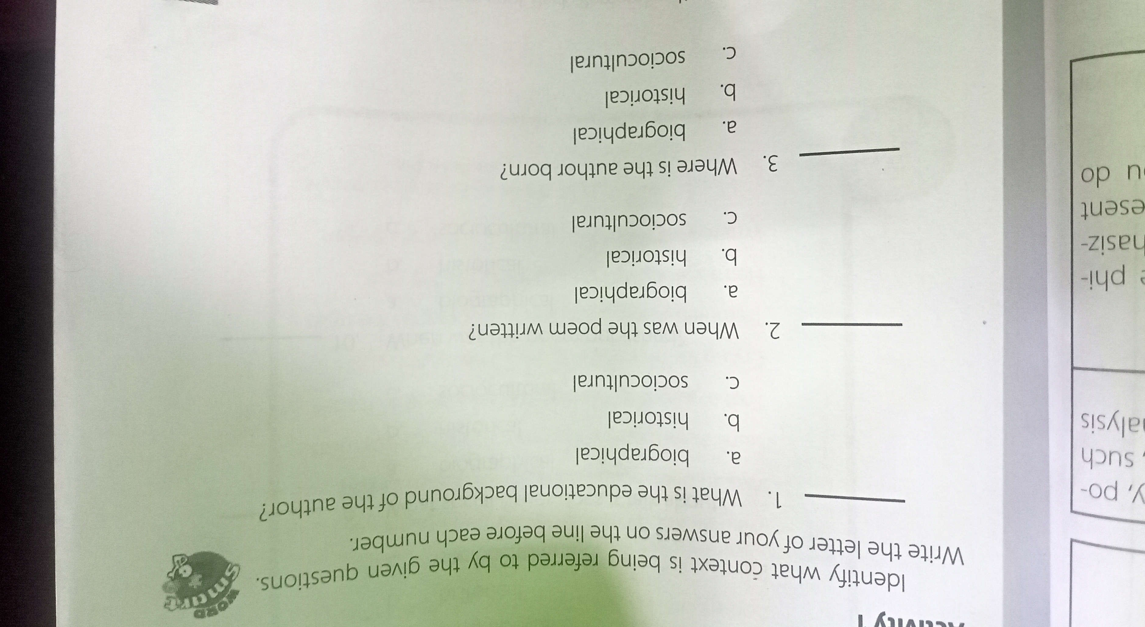 Activity 1 Identify what context is being | StudyX