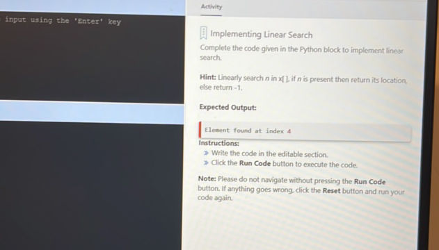 Activity Implementing Linear Search Complete | StudyX