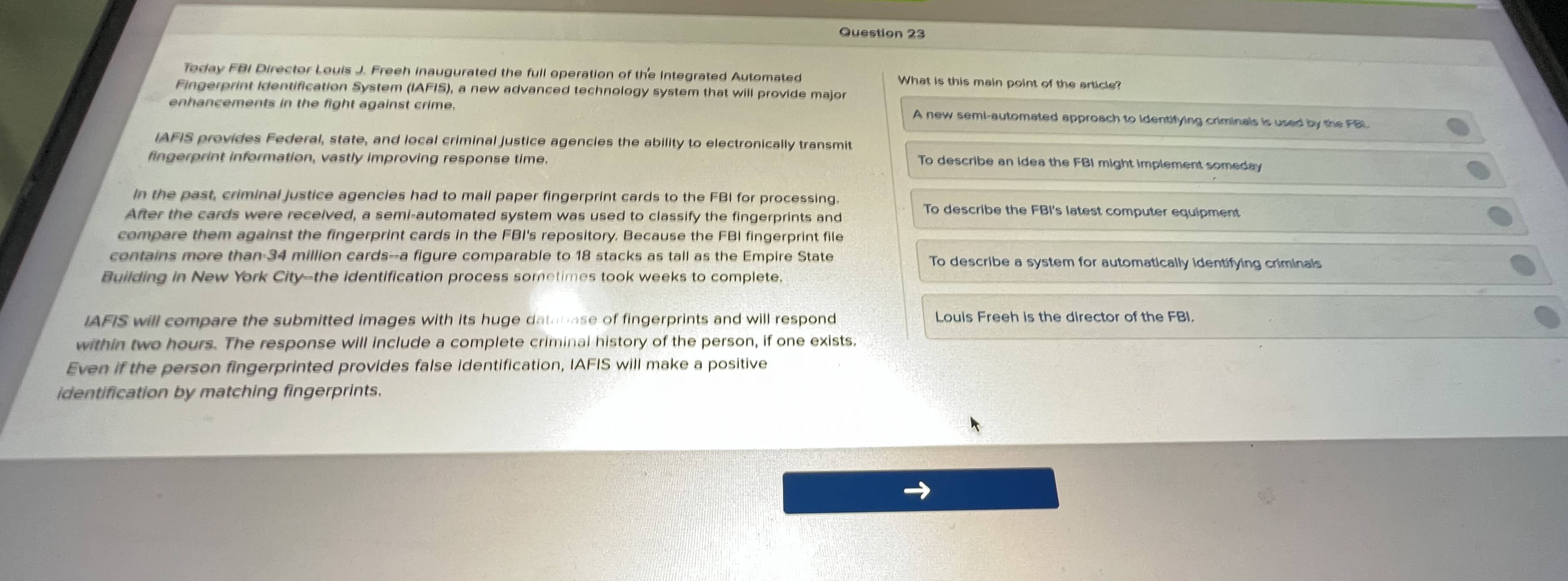 Question 23 Today FBI Director Louis J Freeh | StudyX
