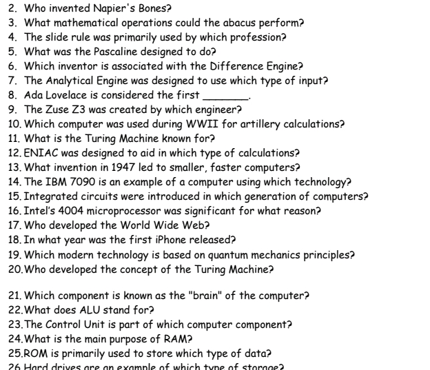 2 Who invented Napiers Bones 3 What | StudyX
