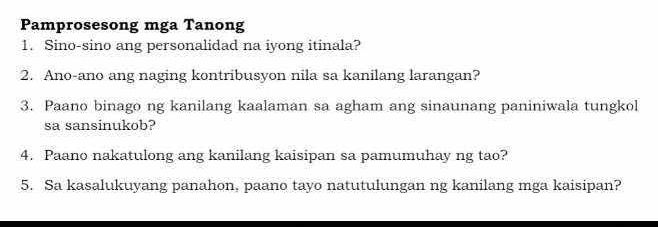 Pamprosesong mga Tanong 1 Sino-sino ang | StudyX