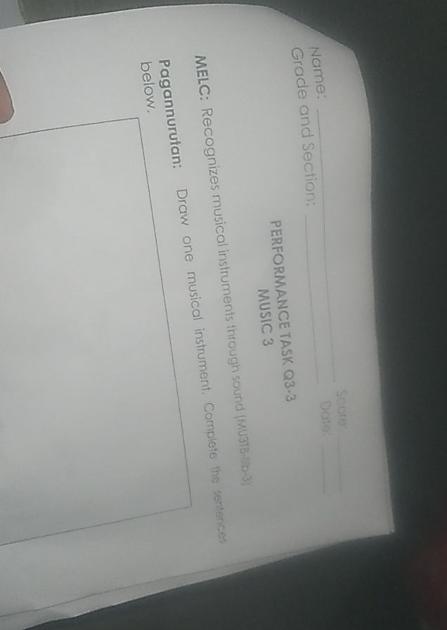 PERFORMANCE TASK Q3-3 MUSIC 3 MELC | StudyX