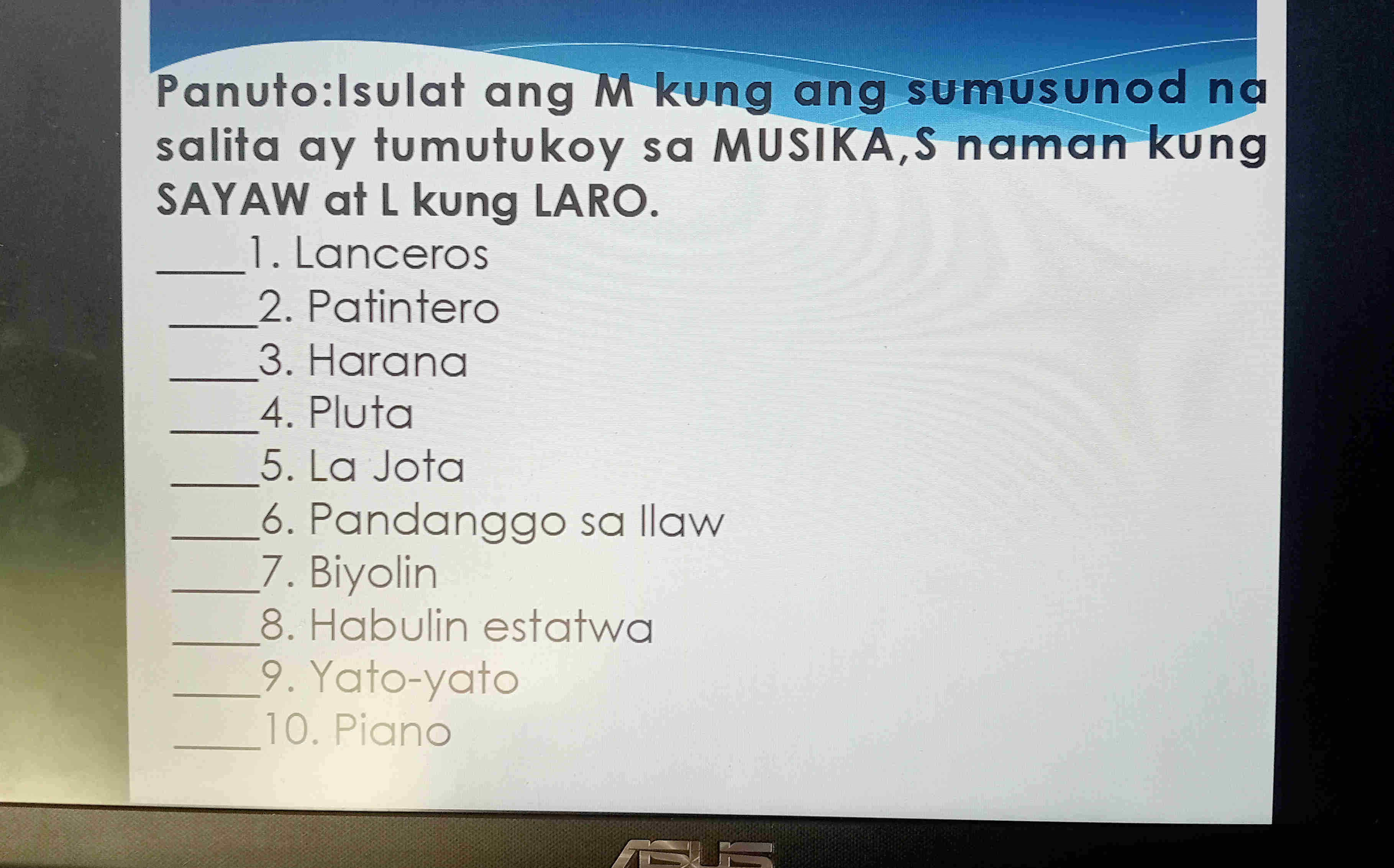 PanutoIsulat ang M kung ang sumusunod na | StudyX