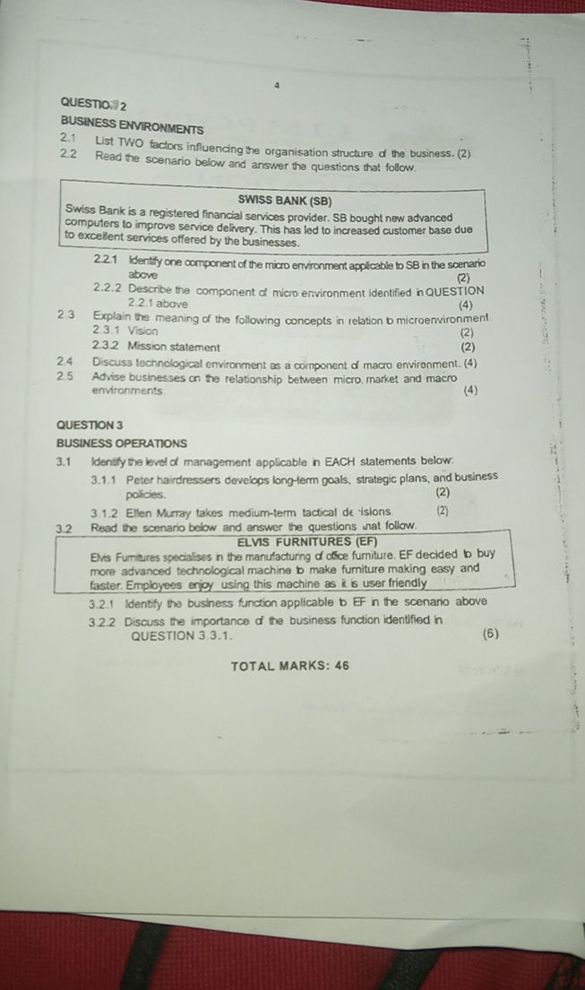 QUESTIO 2 BUSINESS ENVIRONMENTS 21 List TWO | StudyX