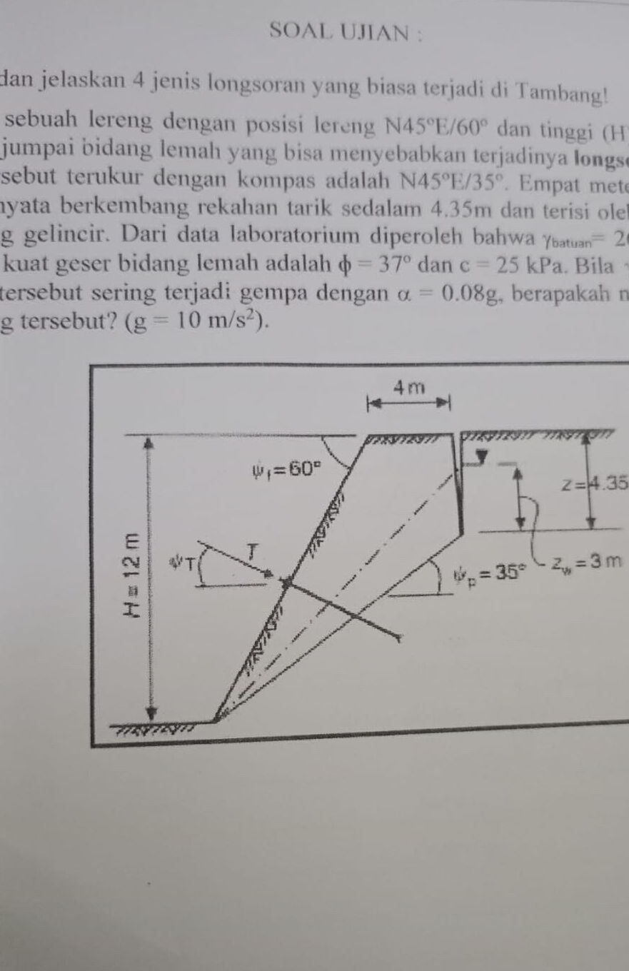 SOAL UJIAN dan jelaskan 4 jenis longsoran