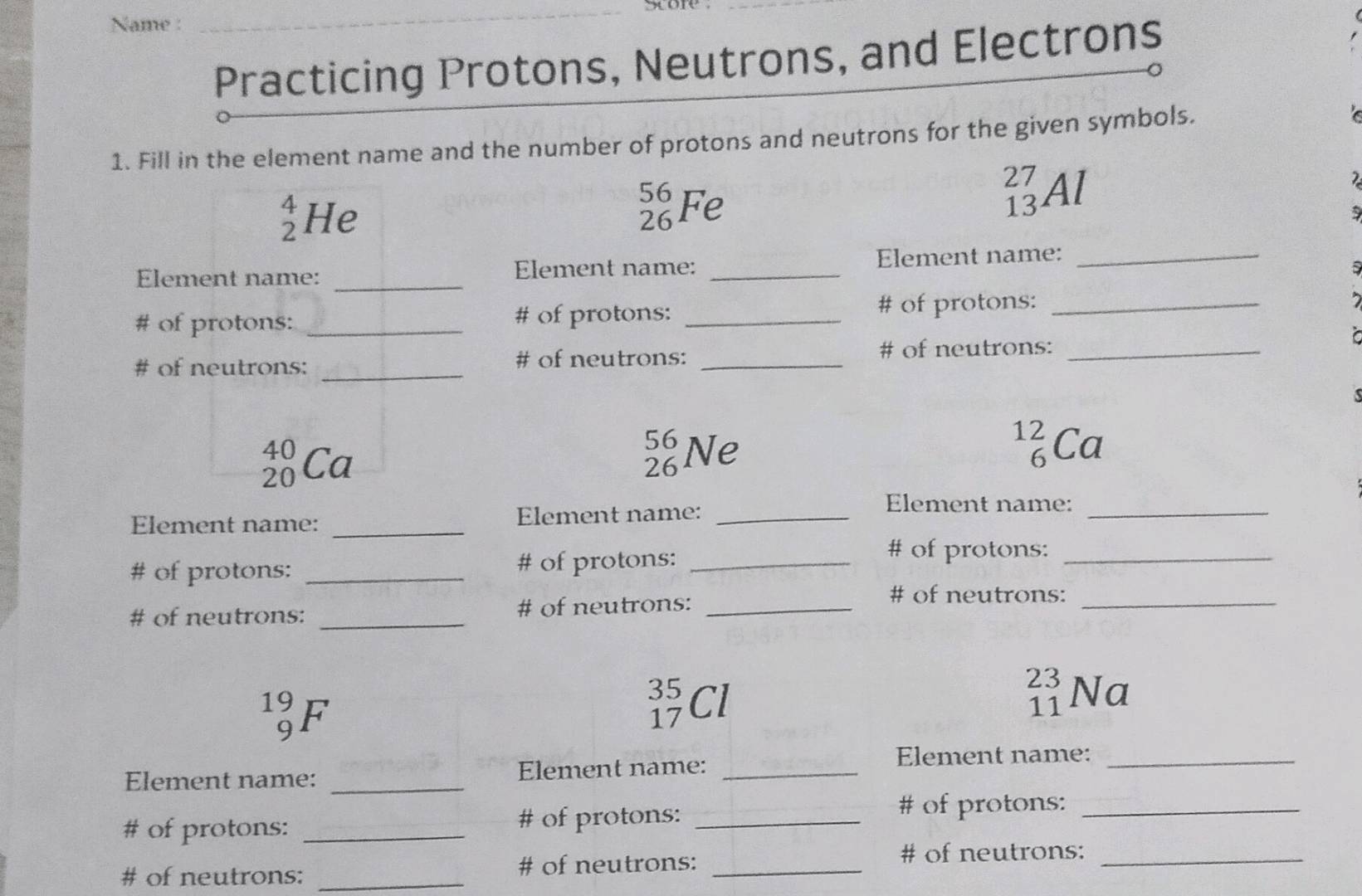 1 Fill in the element name and the number of | StudyX