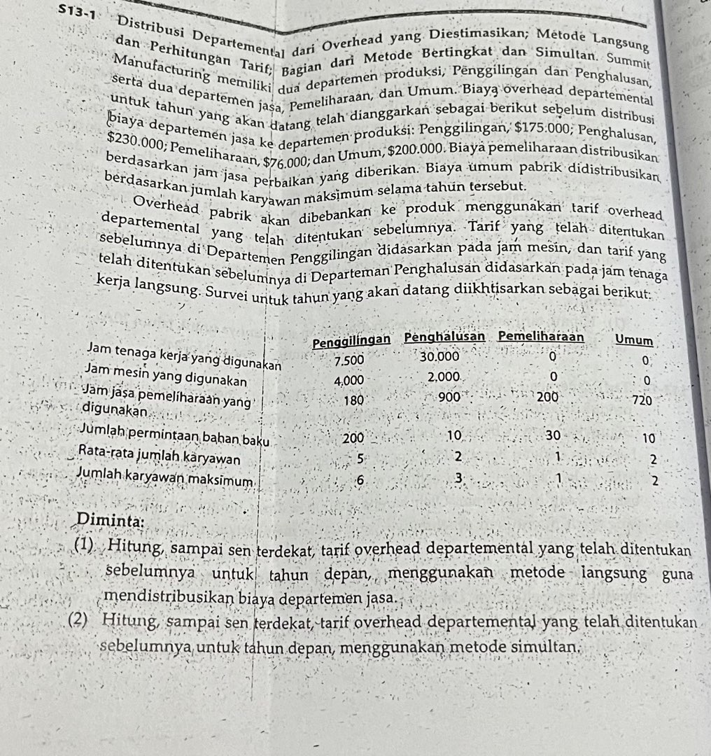 Distribusi Departemental dari Overhead yang | StudyX