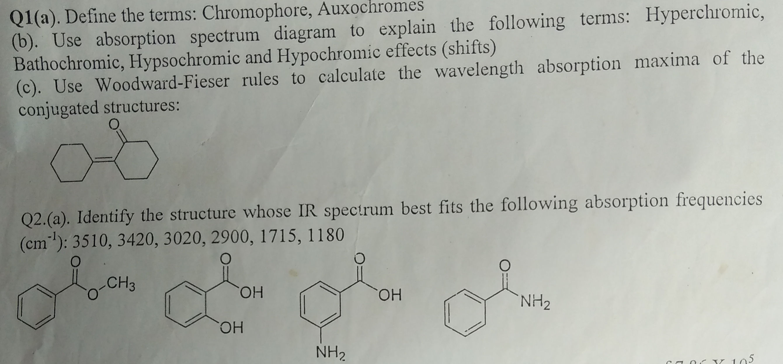 Q1(a) Define the terms Chromophore | StudyX
