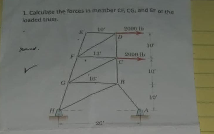 1 Calculate the forces in member CF CG and | StudyX