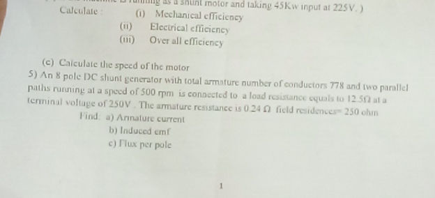 5) An 8 pole DC shunt generator with total | StudyX