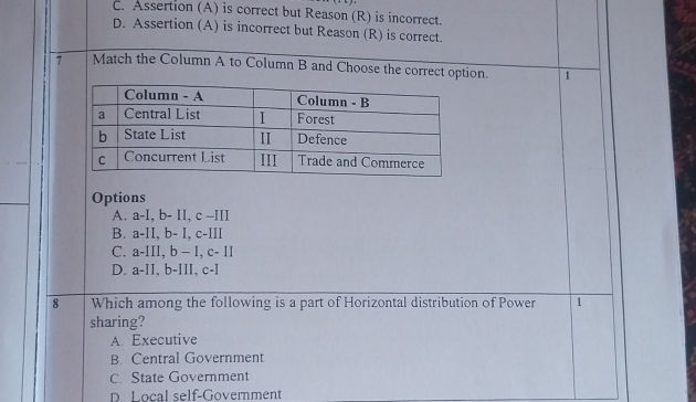 7 Match the Column A to Column B and Choose | StudyX