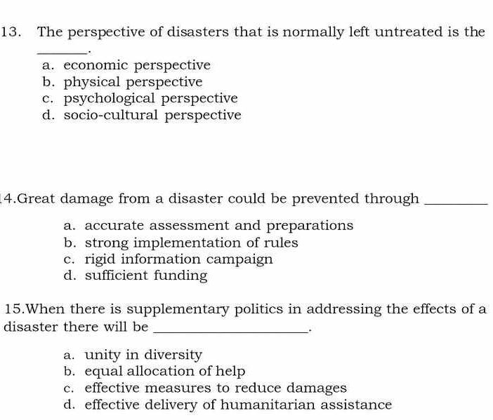 13 The perspective of disasters that is | StudyX