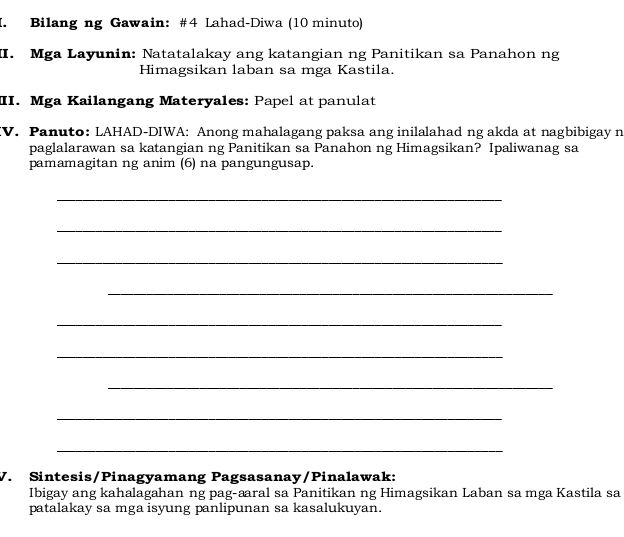 I Bilang ng Gawain 4 Lahad-Diwa (10 minuto) | StudyX