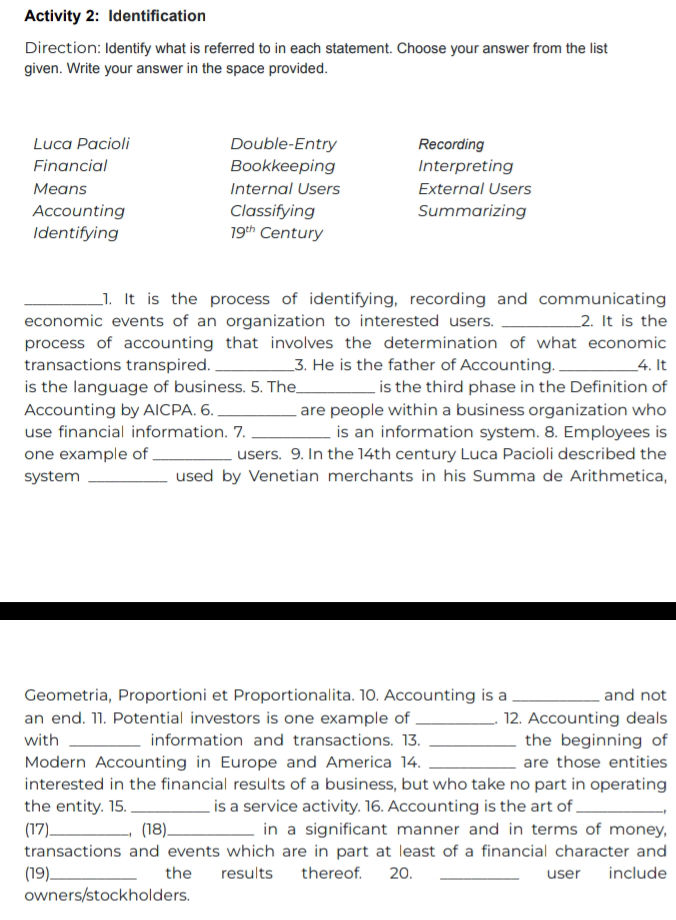 Activity 2 Identification Direction Identify | StudyX