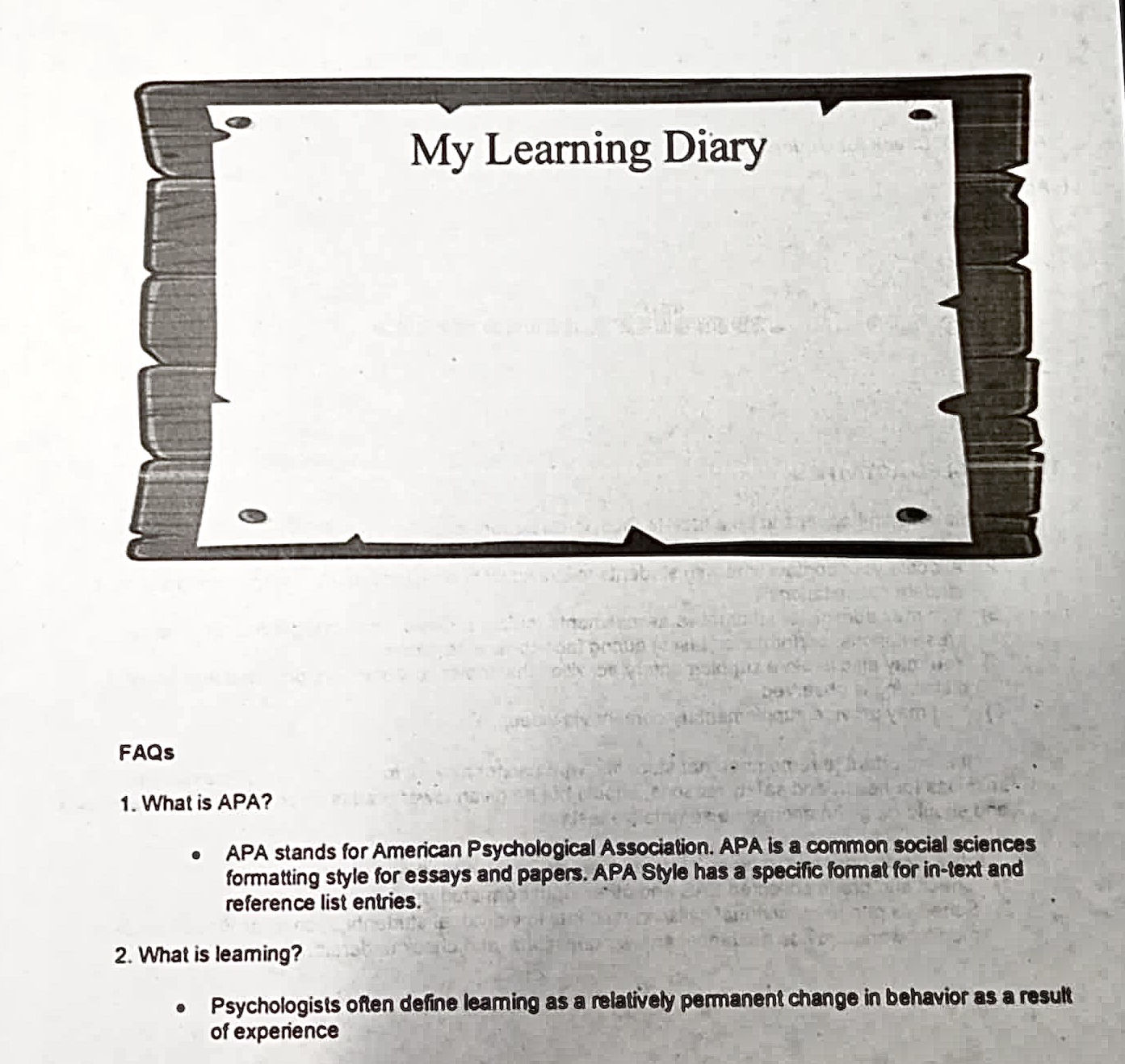 My Learning Diary FAQS 1 What is APA APA | StudyX