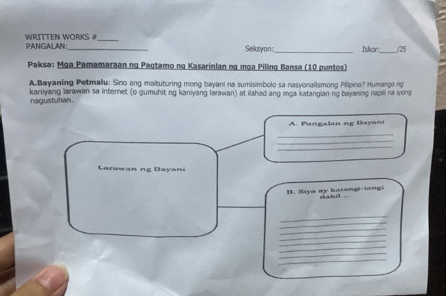 WRITTEN WORKS PANGALAN Seksyon Iskor/25 | StudyX