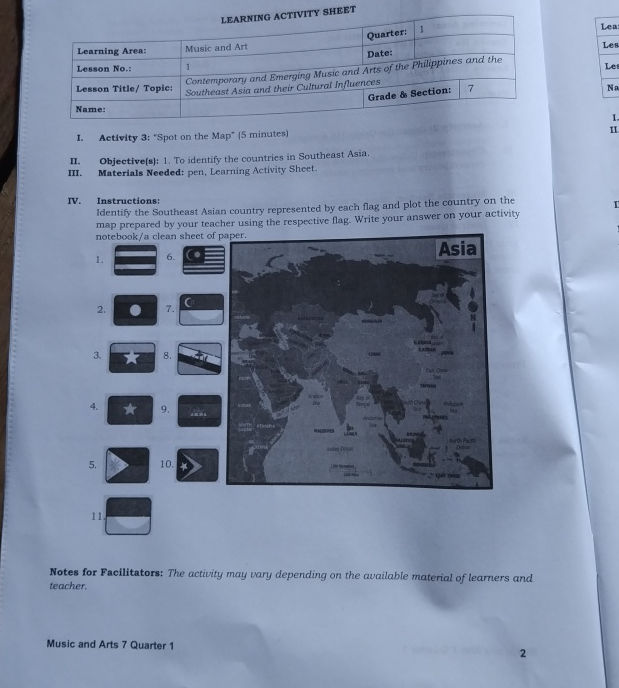 LEARNING ACTIVITY SHEET Learning Area Music | StudyX