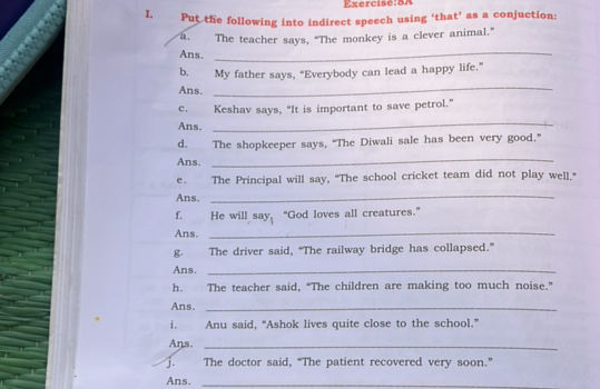 I Put the following into indirect speech | StudyX