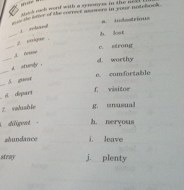 Write Match each word with a synonym in the | StudyX