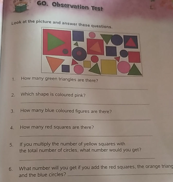 60 Observation Test Look at the picture and | StudyX