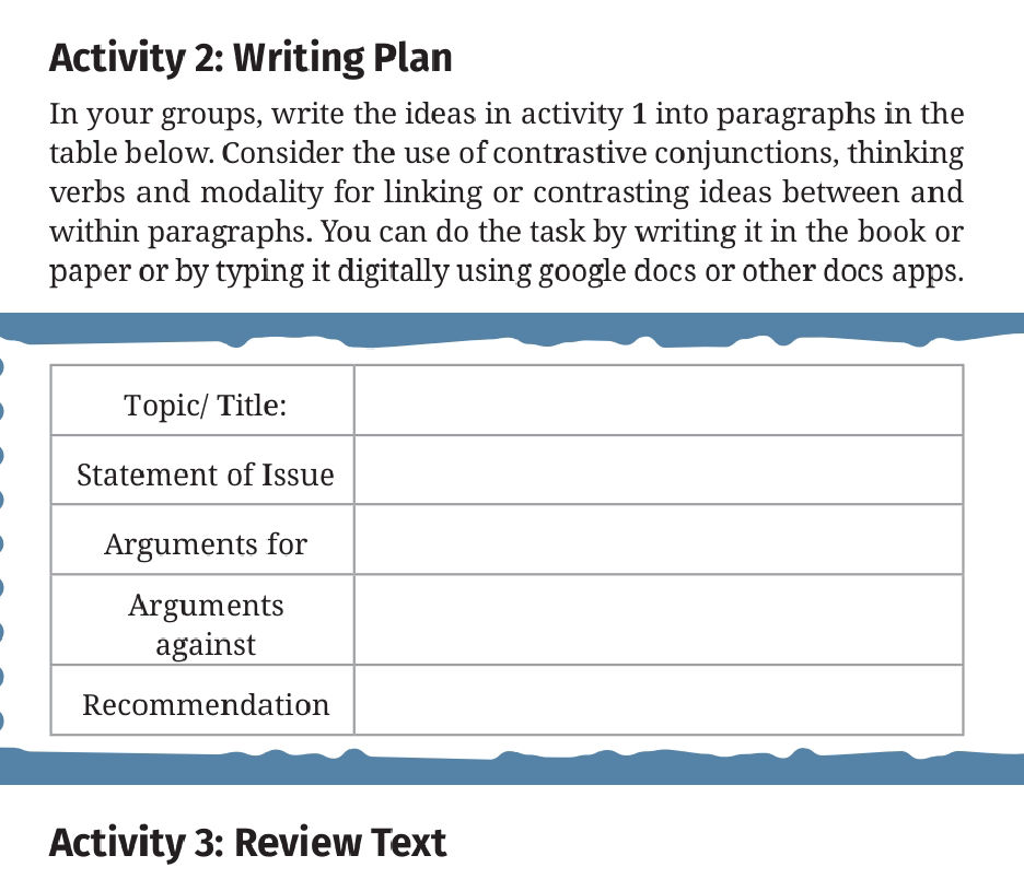Activity 2 Writing Plan In your groups write | StudyX