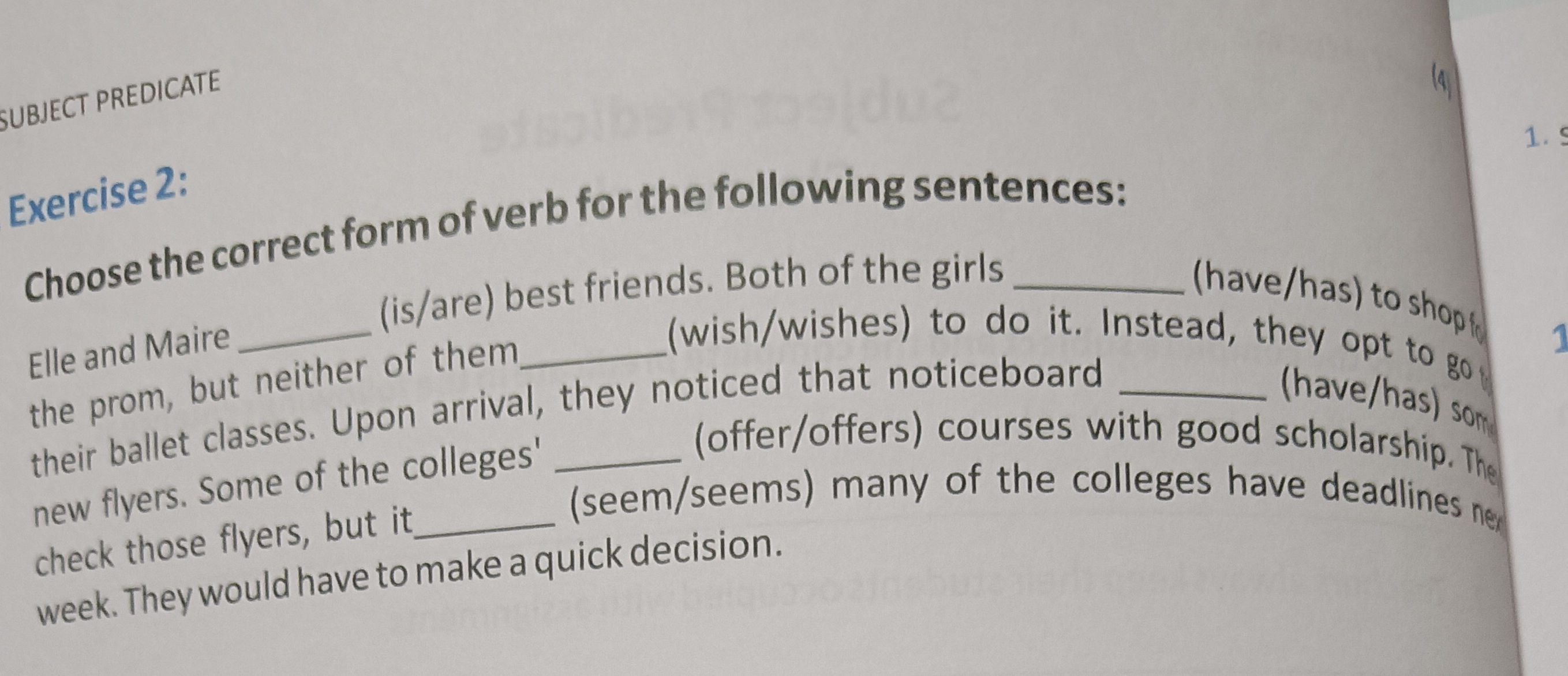 Exercise 2 Choose the correct form of verb | StudyX