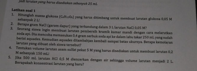 Latihan soal 1 1 Hitunglah massa glukosa