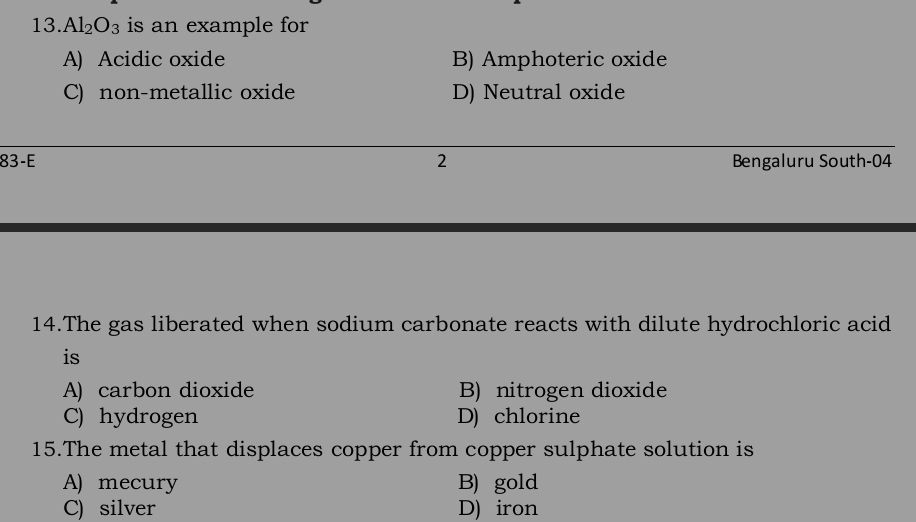 13Al2O3 is an example for A) Acidic oxide C) | StudyX