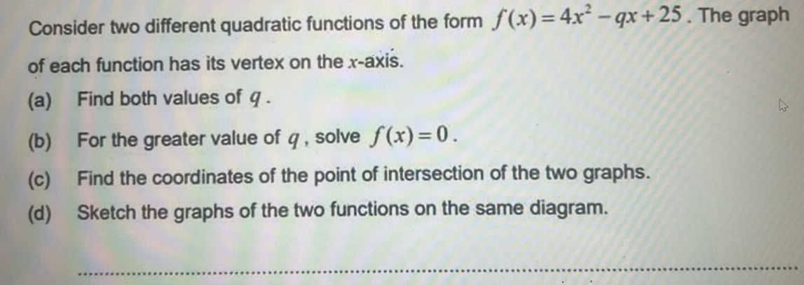 Consider two different quadratic functions | StudyX