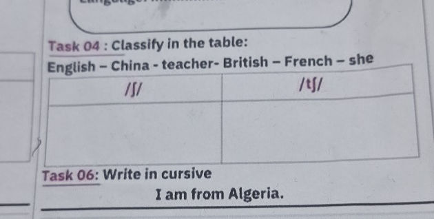 Task 04 Classify in the table English - | StudyX