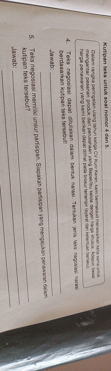 Kutipan teks untuk soal nomor 4 dan 5 Dalam | StudyX