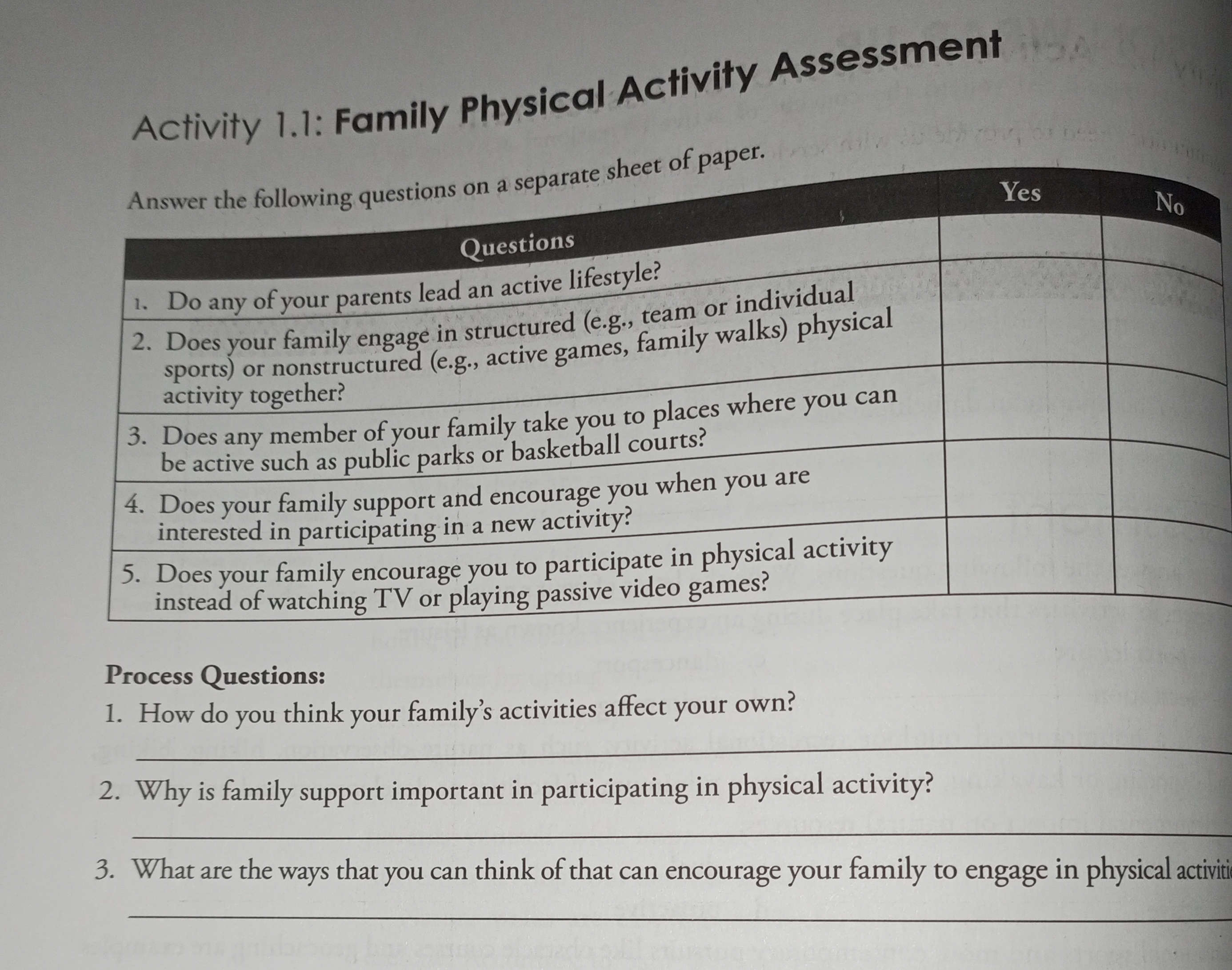 Activity 11 Family Physical Activity | StudyX