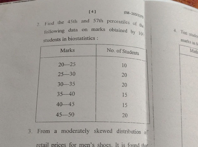 2 Find the 45th and 57th percentiles of the