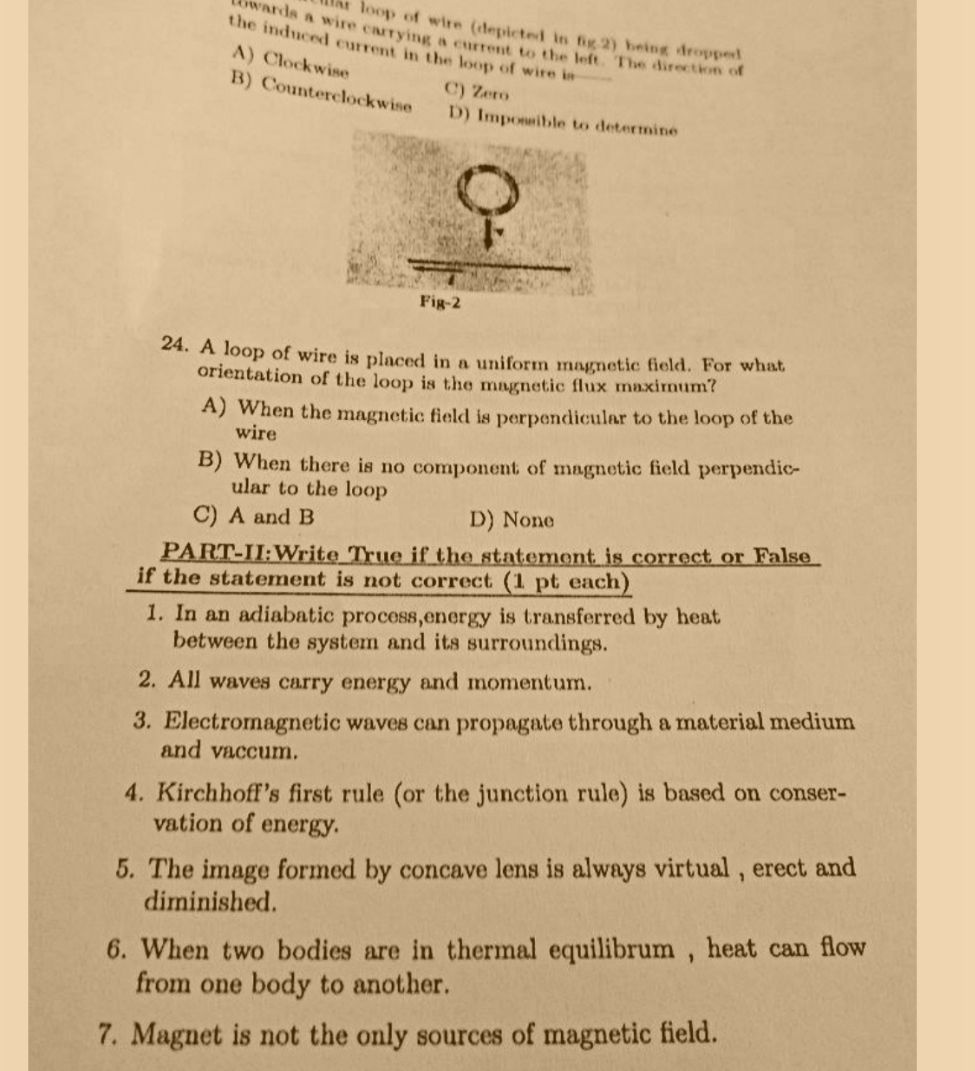 24 A loop of wire is placed in a uniform | StudyX
