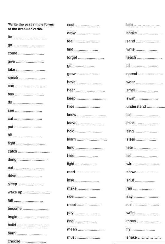 Write the past simple forms of the irregular | StudyX