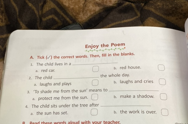 Enjoy the Poem A Tick () the correct words | StudyX
