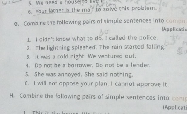 G Combine the following pairs of simple | StudyX