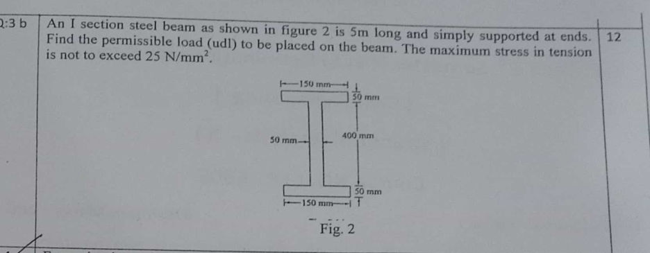 An I section steel beam as shown in figure 2 | StudyX