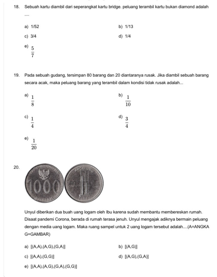18 Sebuah kartu diambil dari seperangkat | StudyX