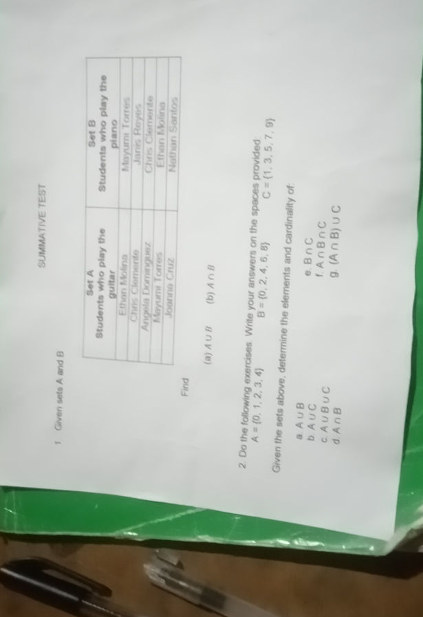 1 Given sets A and B Set A Students who play | StudyX