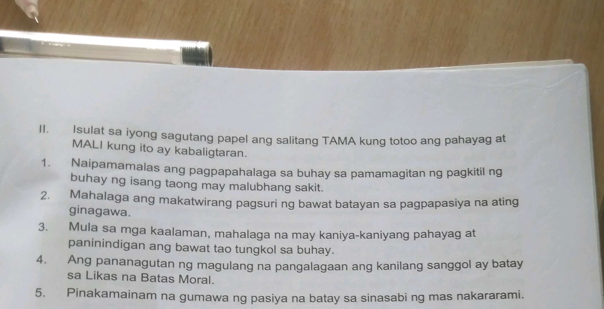 II Isulat sa iyong sagutang papel ang | StudyX