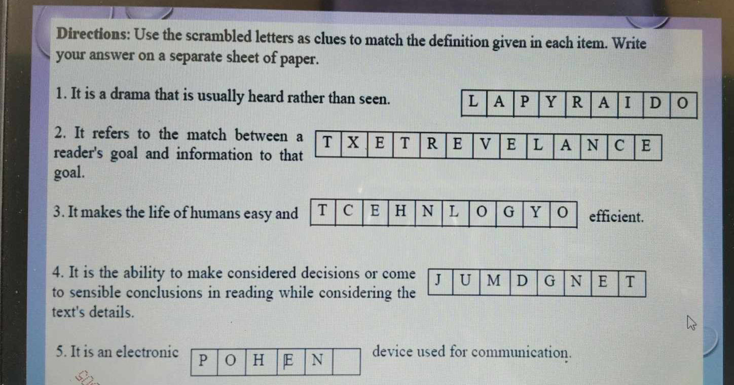Directions Use the scrambled letters as | StudyX