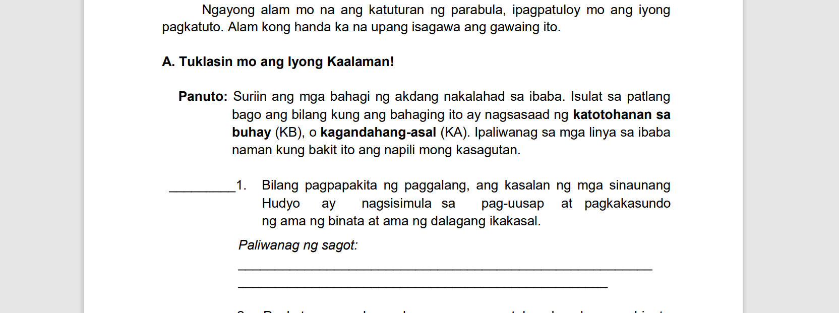 Ngayong alam mo na ang katuturan ng parabula | StudyX