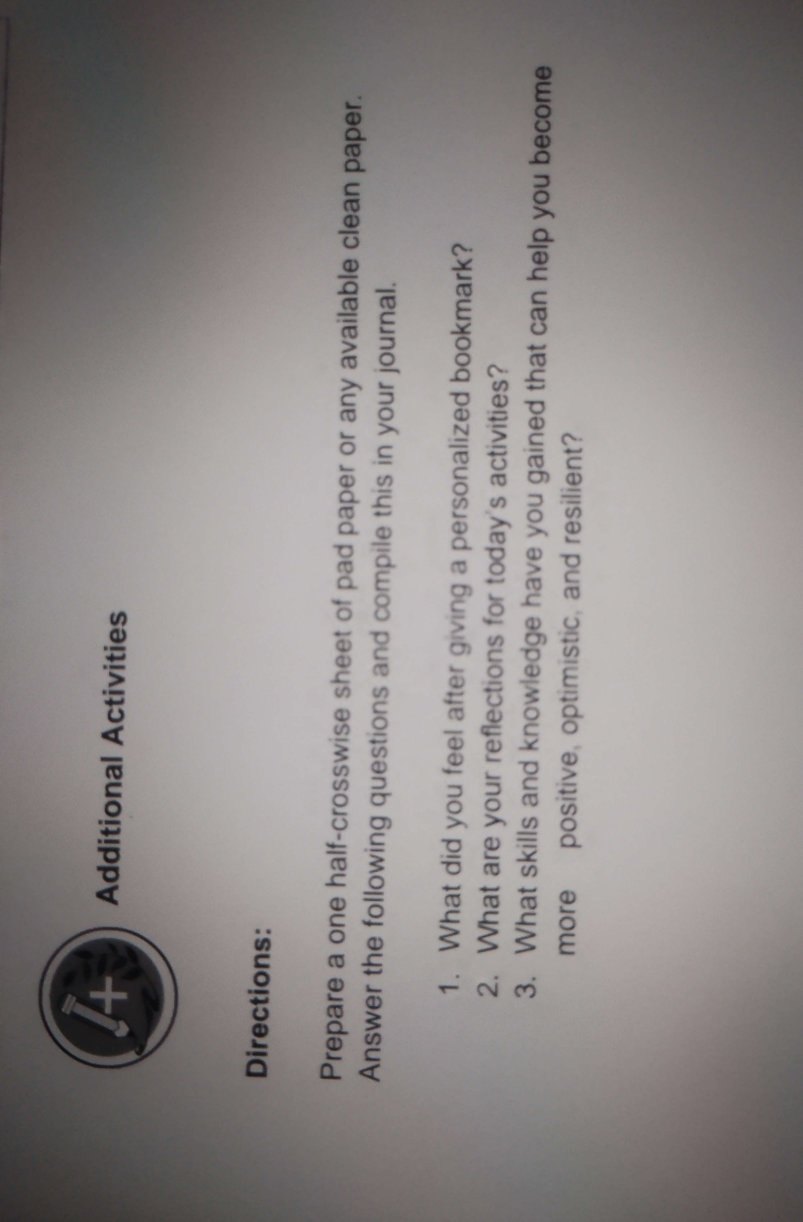 4 Additional Activities Directions Prepare a | StudyX