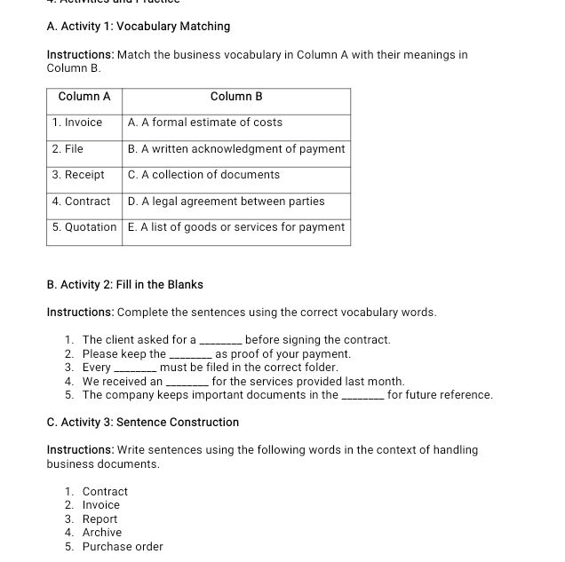 A Activity 1 Vocabulary Matching | StudyX