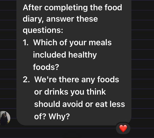 After completing the food diary answer these | StudyX