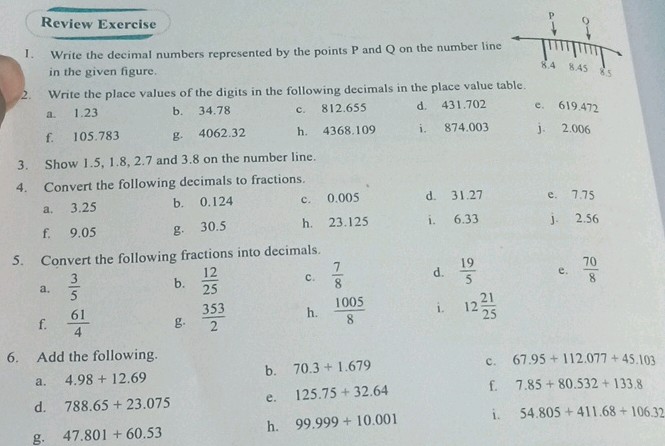 Review Exercise 1 Write the decimal numbers | StudyX