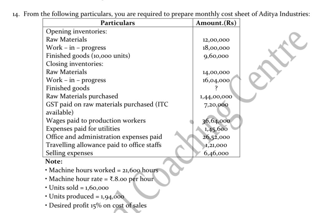 14 From the following particulars you are | StudyX