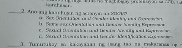 2 Ano ang kahulugan ng acronym na SOGIE a | StudyX