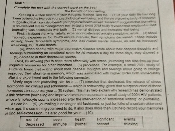 Task 1 Complete the text with the correct | StudyX